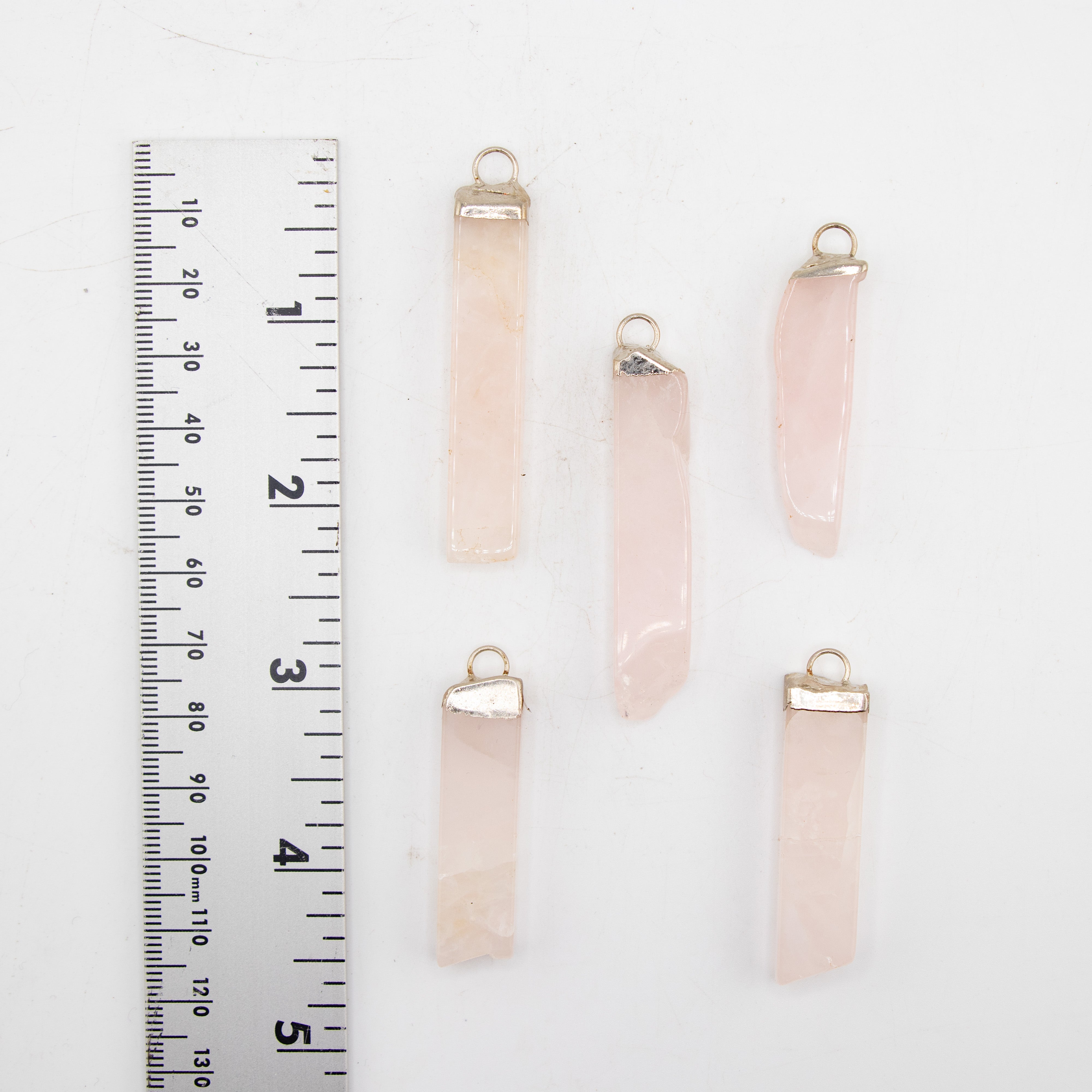 Rose Quartz Slab Stick Pendants, 5 Pieces in a Pack