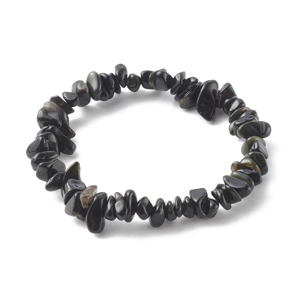 Obsidian Chipped Stone Bracelet, 5 Pieces in a Pack