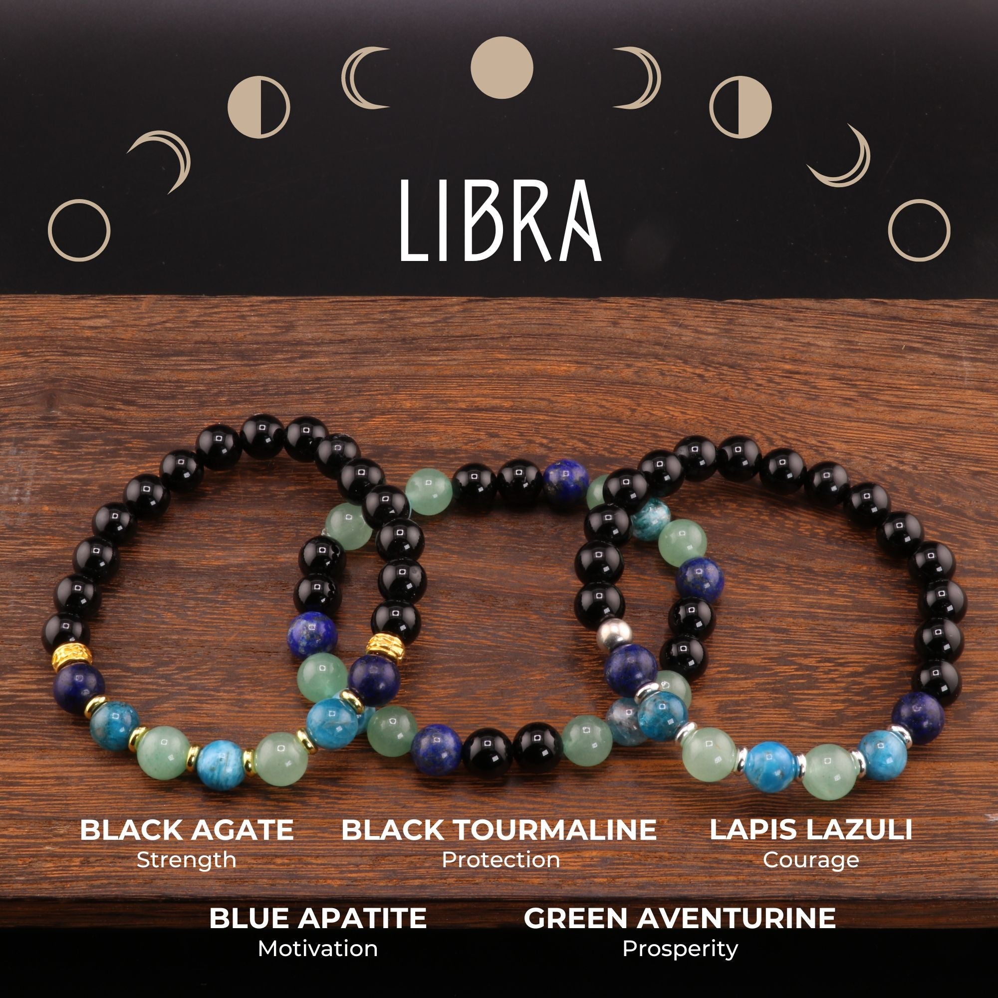 Libra Zodiac - Natural Gemstone Bracelets, 10 Pieces in a Pack